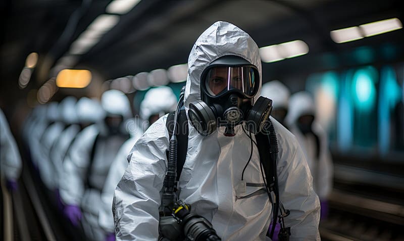 Man in White Suit and Gas Mask Stock Illustration - Illustration of ...