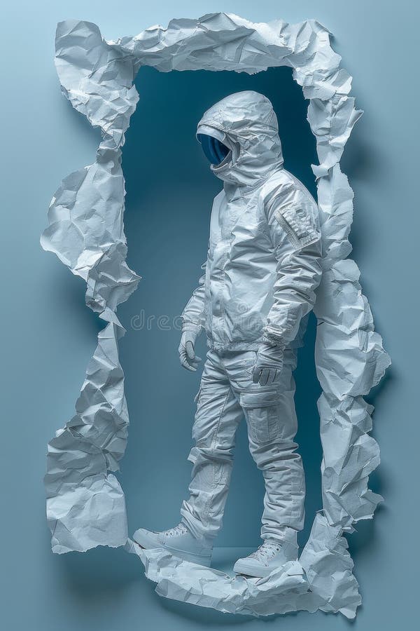 A Man in White Suit Standing on a Torn Piece of Paper, AI Stock ...