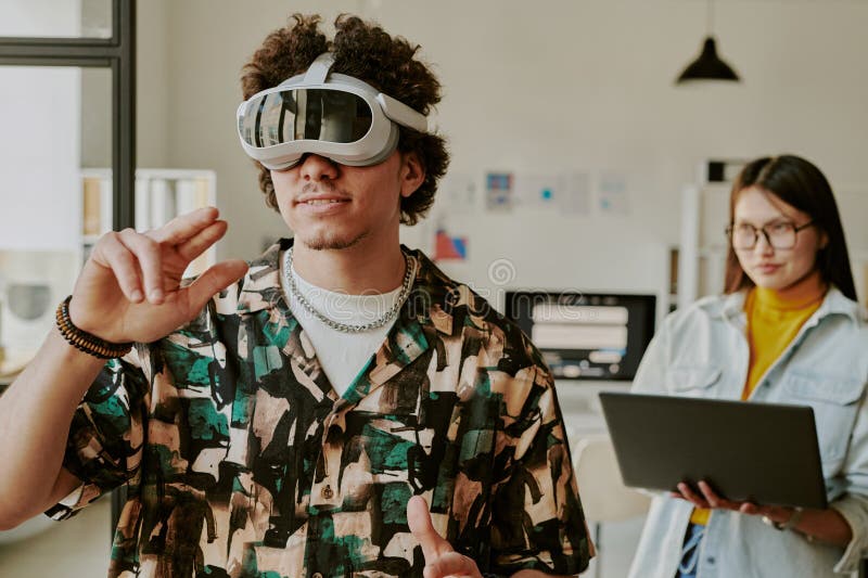 Man with White VR Headset Playing Game Stock Image - Image of ...