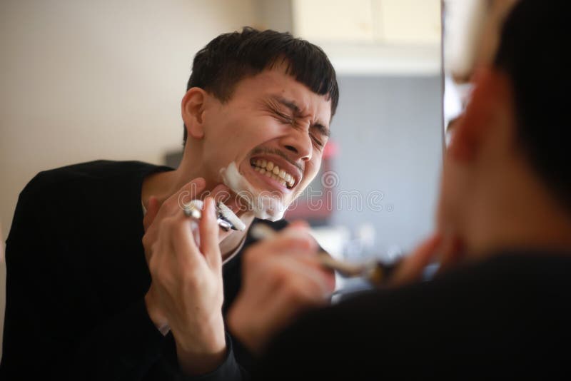 A Man Who Has Cut His Skin with a Razor Stock Image - Image of life ...