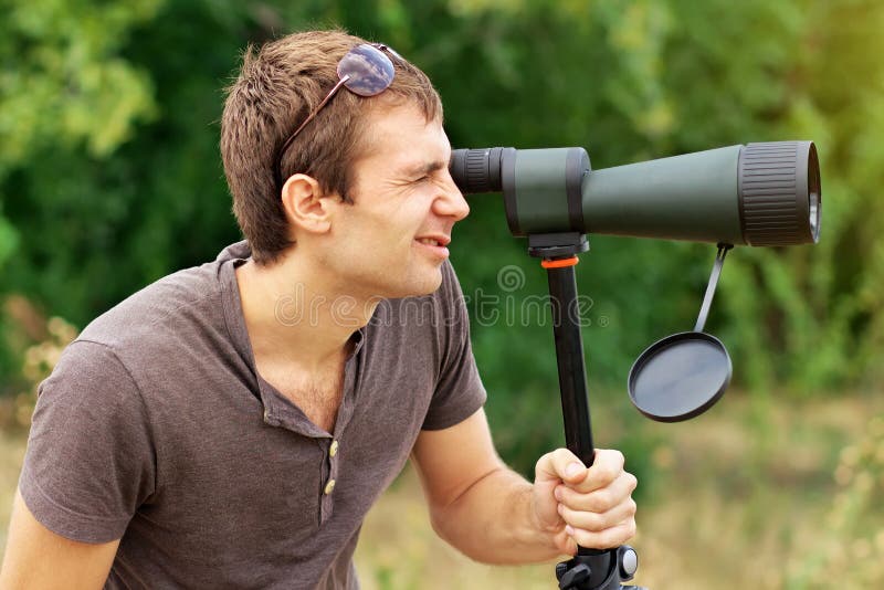 Man Who is Watching in Spotting Scope. Stock Photo - Image of positive ...