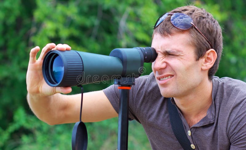 Man Who is Watching in Spotting Scope. Stock Photo - Image of spying ...