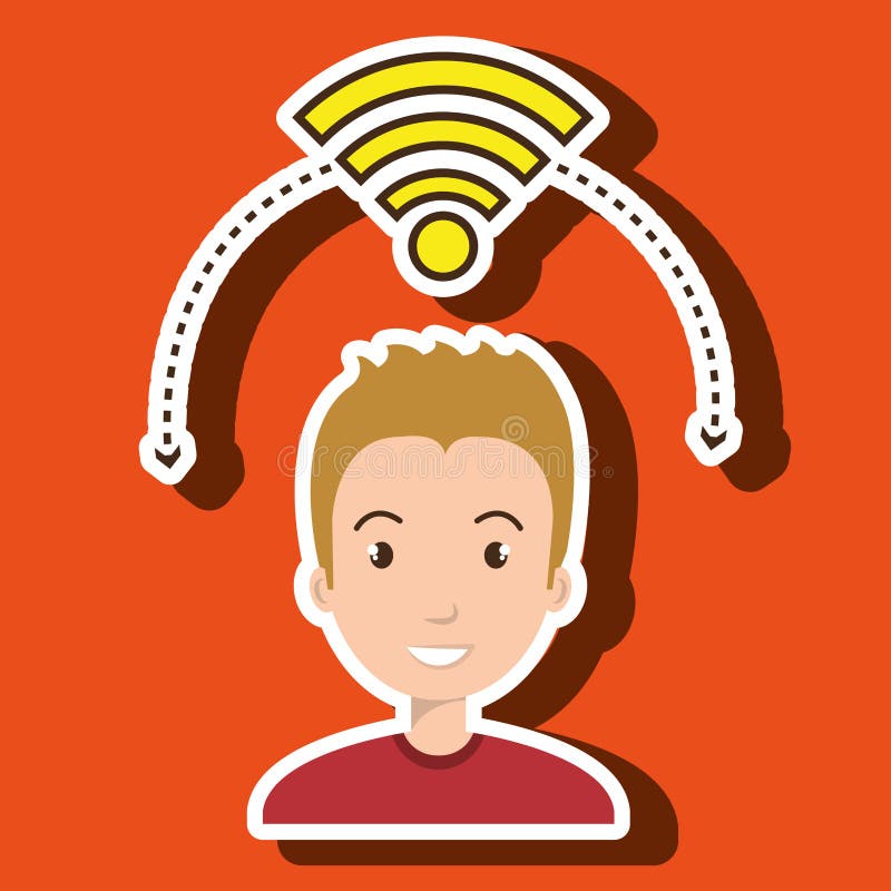Man Wifi Web Internet Connected Stock Illustration - Illustration of ...