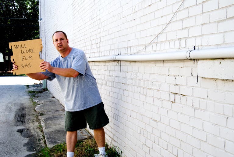 Man and Will Work for Gas Sign Stock Photo - Image of banner, handmade ...