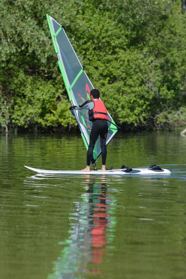 Man during Wind Surfing Practice Stock Photo - Image of activity ...