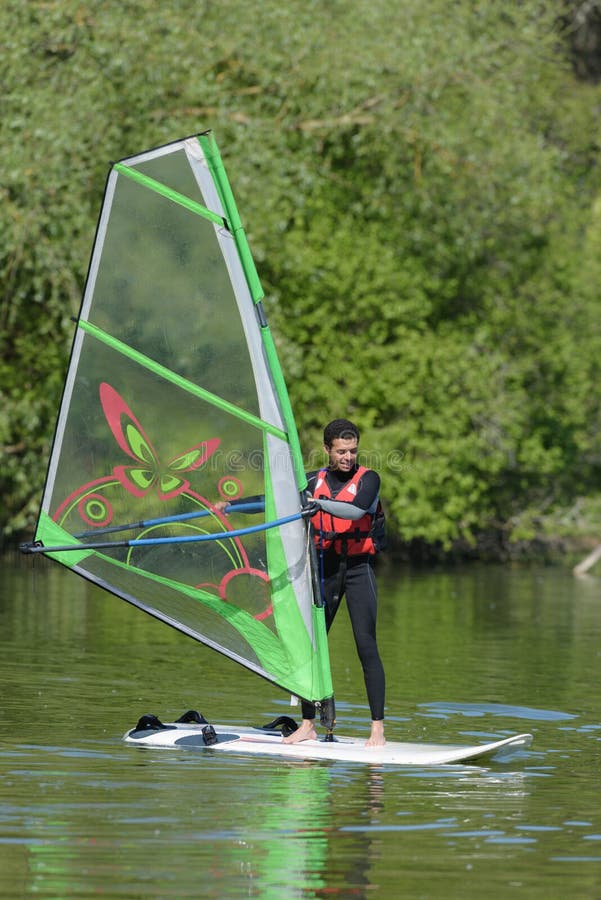 Man during Wind Surfing Practice Stock Image - Image of adventure ...