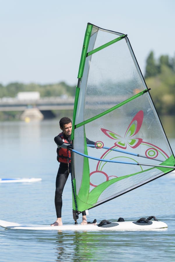 Man during Wind Surfing Practice Stock Photo - Image of surfing, action ...