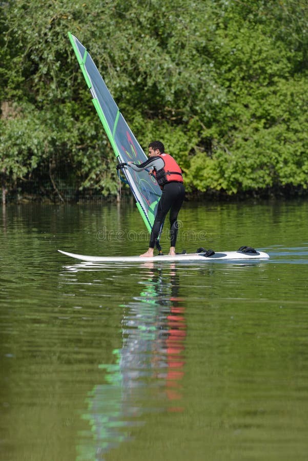 Man during Wind Surfing Practice Stock Photo - Image of balance ...