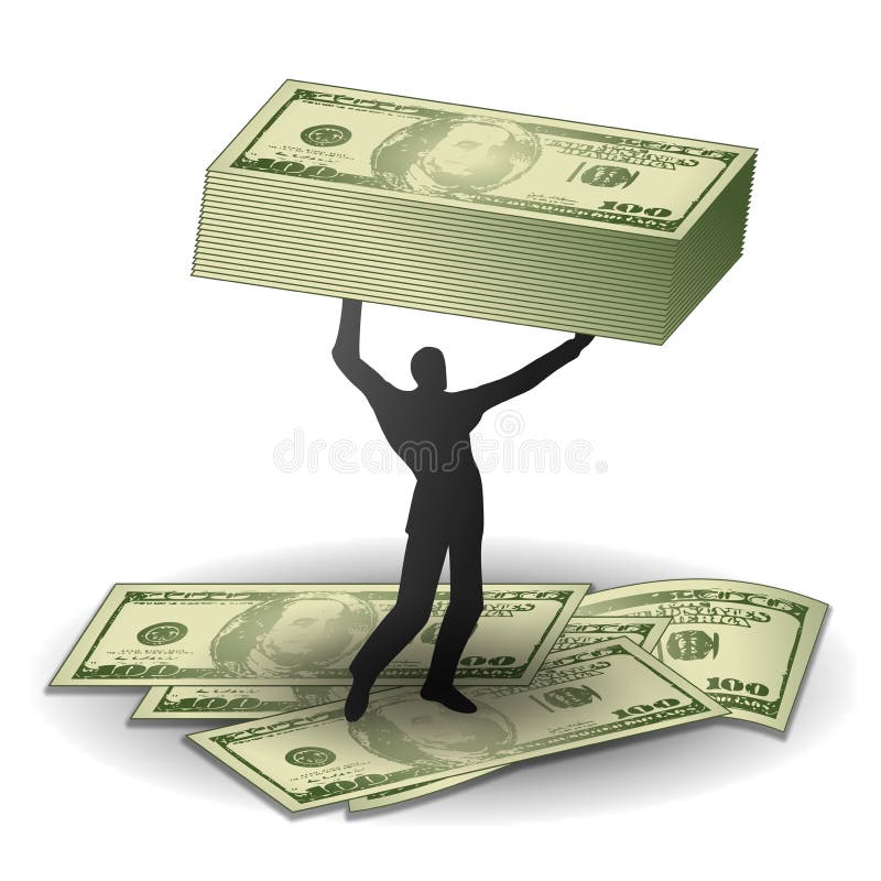 Man with Windfall of Money stock illustration. Illustration of bill ...