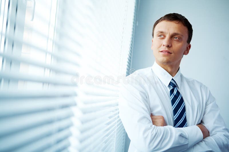 Senior Man Standing at the Window Looking Out Stock Image - Image of ...