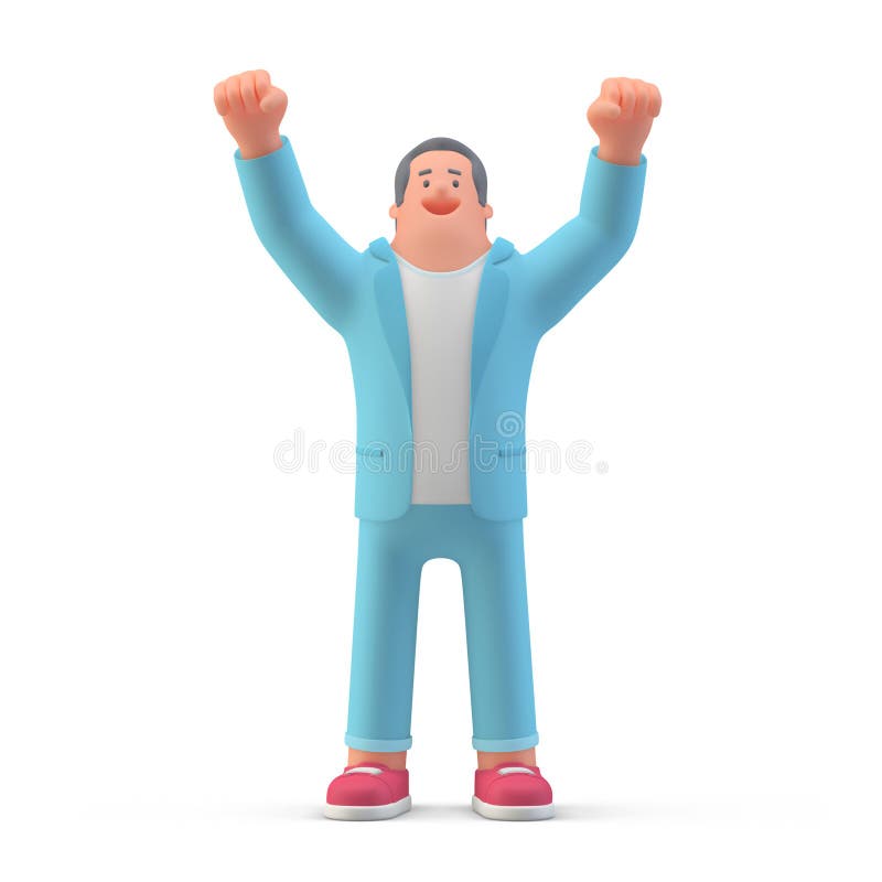 Man Winner Happy YES Did it on White Background 3D Illustration Stock ...