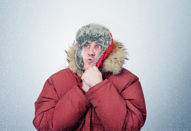 Man in Winter Clothes Warming Hands, Cold, Snow, Blizzard Stock Image ...