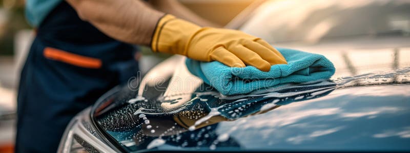 A Man Wipes a Car with a Rag Close-up Stock Image - Image of hand, rear ...