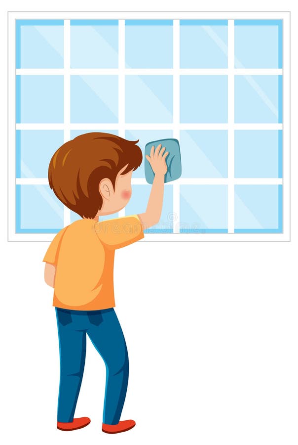 A Man Wiping Window with Rag Stock Vector - Illustration of young, home ...