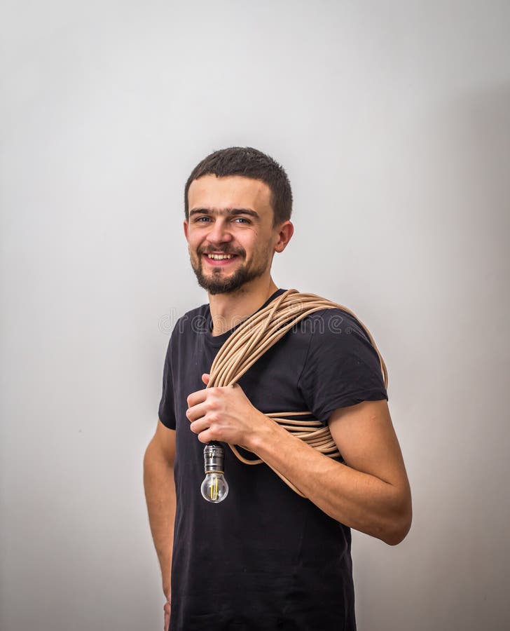 Man with Wires in His Hands Stock Image - Image of body, computer: 83503827