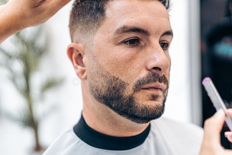 Man Wit Relaxed Expression while Being Shaved with a Manual Razor Stock ...