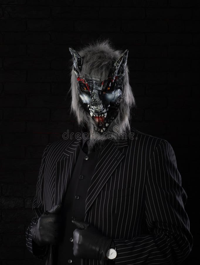 Man in wolf mask stock image. Image of head, wild, face - 352991201