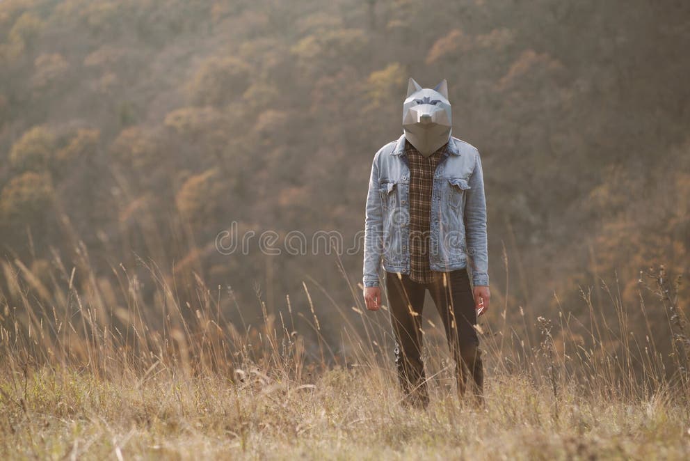Man with Wolf Mask on Head. Stock Photo - Image of explorer, head ...