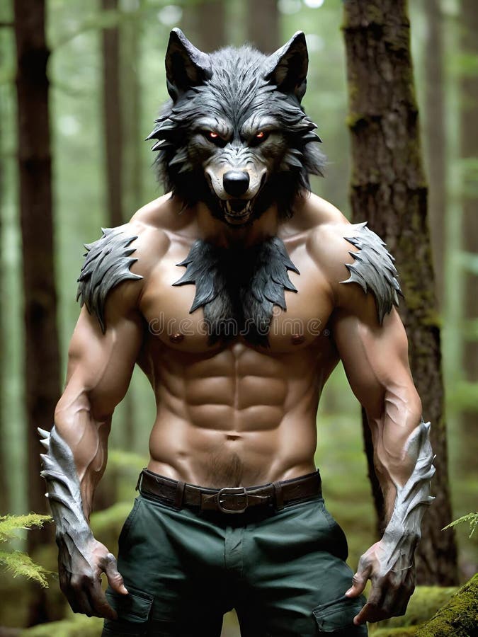A Man in a Wolf Mask Standing in the Woods Stock Illustration ...
