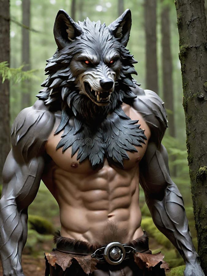 A Man in a Wolf Mask Standing in the Woods Stock Illustration ...