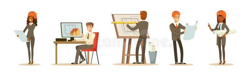 Man and Woman Architect Character and Construction Engineer Worker ...