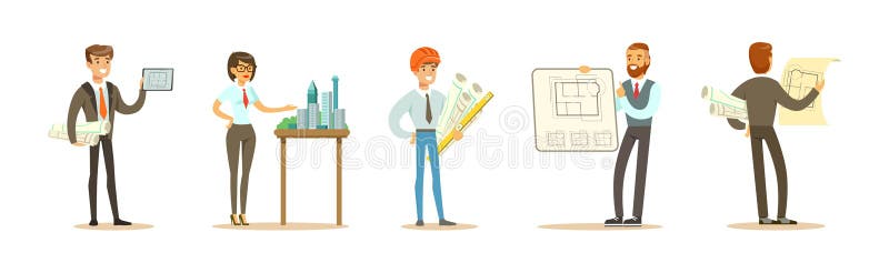 Man and Woman Architect Character and Construction Engineer Worker ...