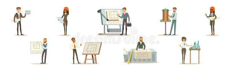 Man and Woman Architect Character and Construction Engineer Worker Vector Set Stock Vector ...
