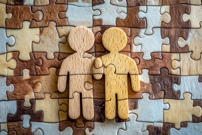 A Man and a Woman Assembling a Wooden Puzzle, Symbolizing Teamwork and ...