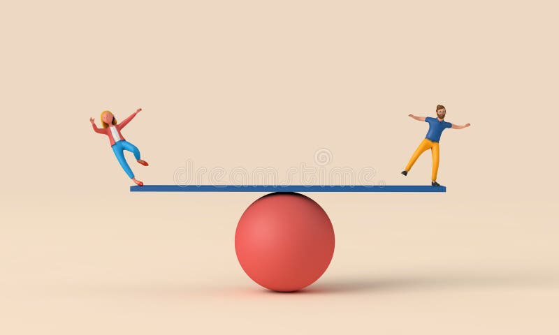 Man and Woman Balancing on a Seesaw. 3D Rendering Stock Illustration ...