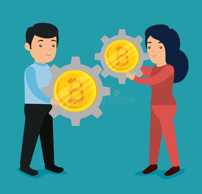 Man and Woman with Bitcoin Digital Currency Stock Vector - Illustration ...