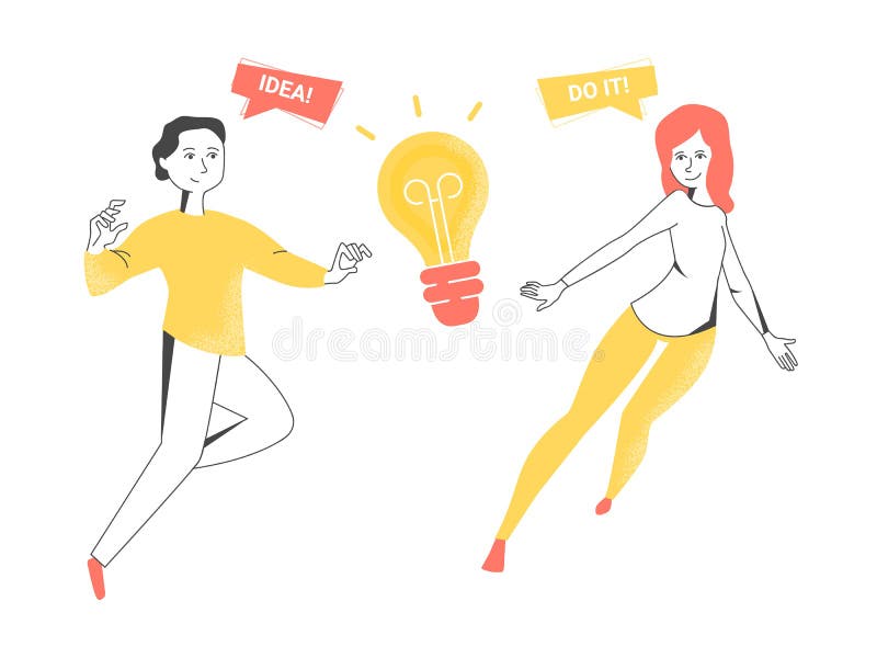 Man and Woman in Brainstorm Stock Vector - Illustration of idea ...