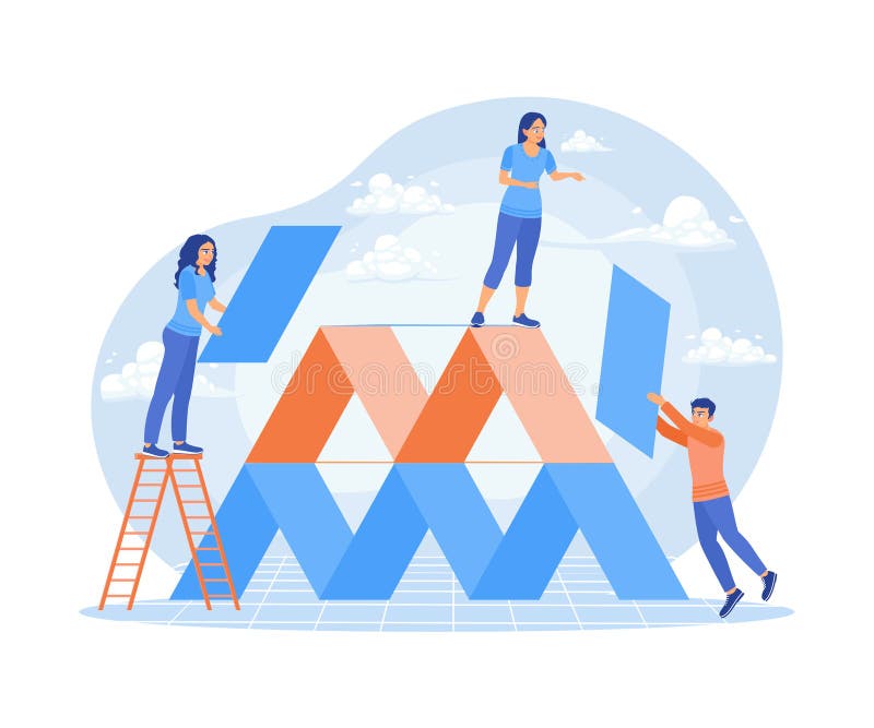 A Man and Woman Build a Pyramid from a Pile of Planks. Teamwork in ...