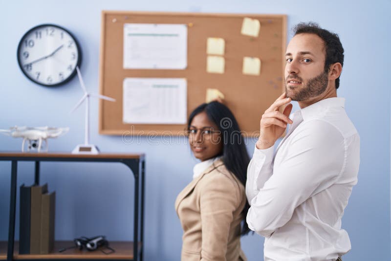 Man and Woman Business Workers Looking Clock at Office Stock Image ...
