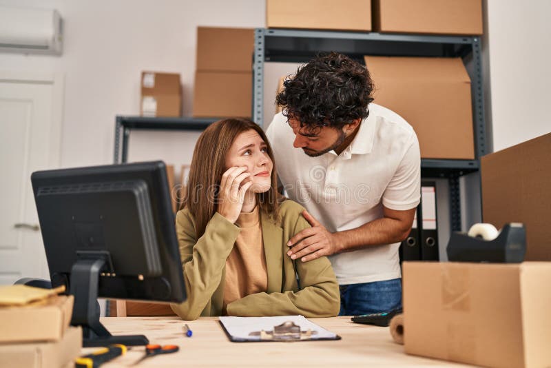 Man and Woman Business Workers with Sad Expression Working at Office ...
