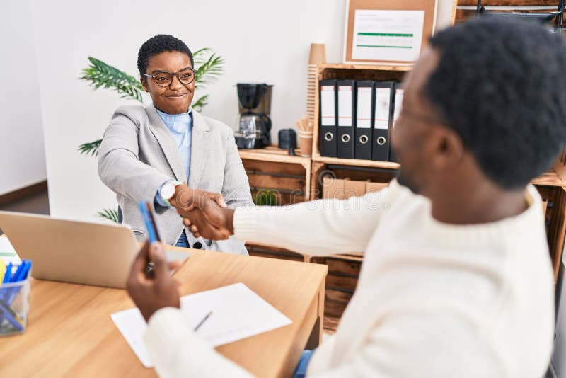 Man and Woman Business Workers Shake Hands at Office Stock Image ...