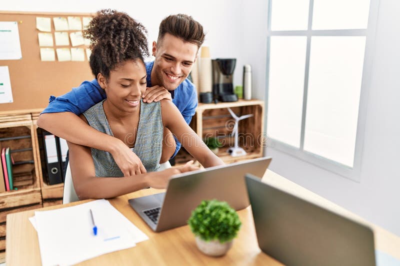 Man and Woman Business Workers Smiling Confident and Hugging Working at ...