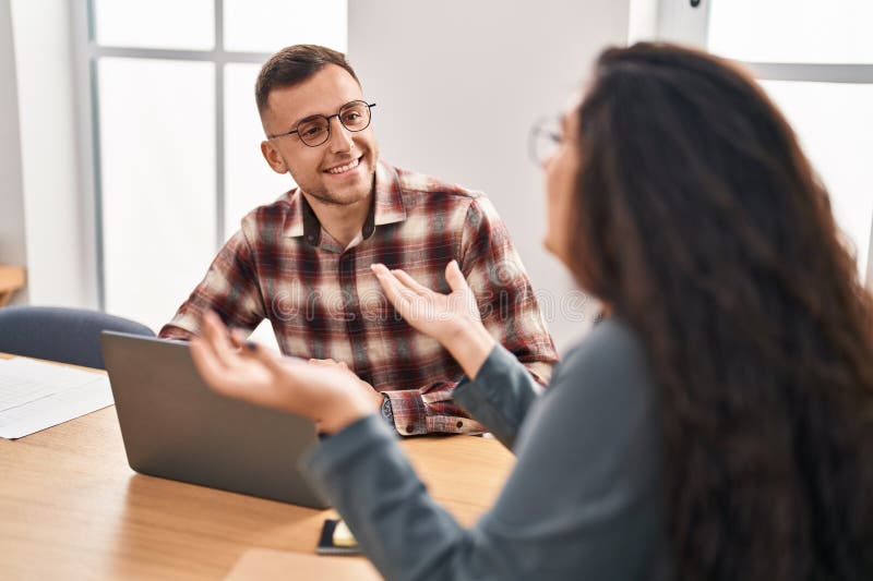 Man and Woman Business Workers Speaking at Office Stock Image - Image ...