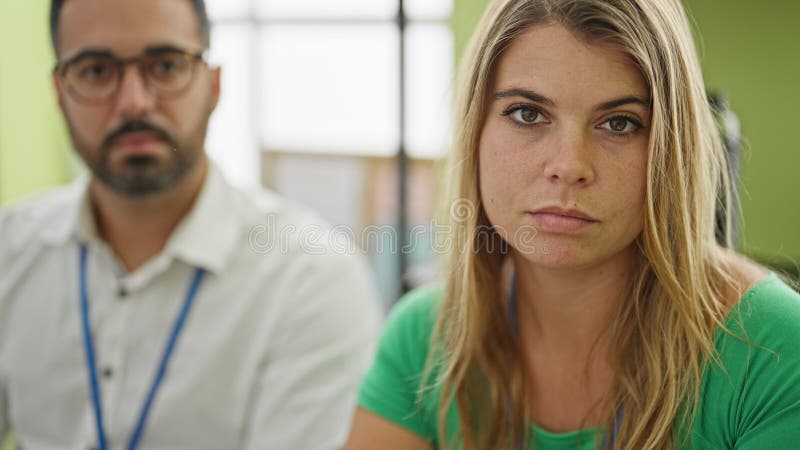 Man and Woman Business Workers Using Laptop Sitting on Table with ...