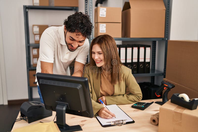 Man and Woman Business Workers Working at Office Stock Image - Image of ...