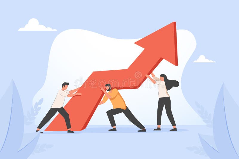 Man and Woman Carrying Ascending Arrow Chart Together. Concept of Team ...