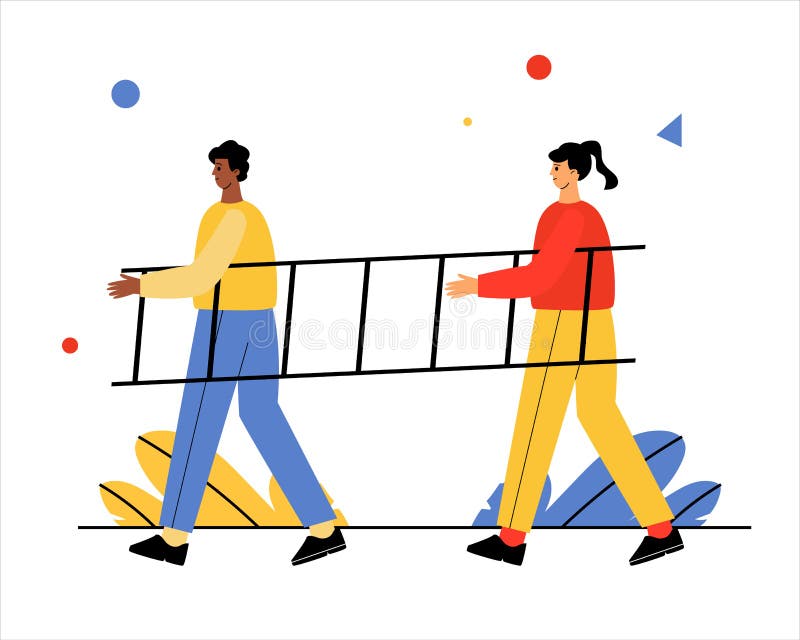 A Man and a Woman are Carrying a Ladder. Collaboration Stock Vector ...