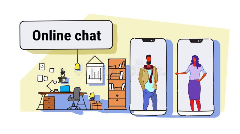 Man Woman Chatting from Smartphone Screens Relationships on Distance ... Man Woman Chatting from Smartphone Screens Relationships on Distance ...