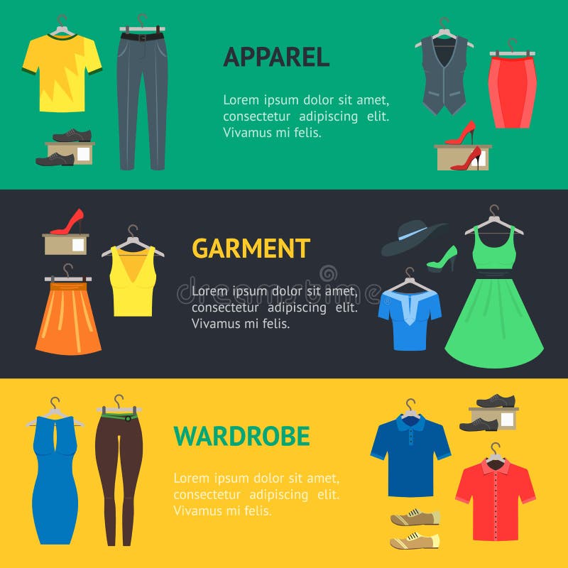 Man and Woman Clothes Banner Horizontal Set. Vector Stock Vector ...