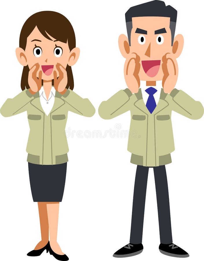 Man and Woman in Construction Shops Calling Out Loud Stock Vector ...