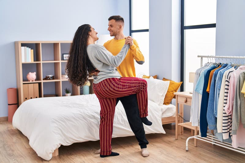 Man and Woman Couple Dancing at Bedroom Stock Image - Image of love ...