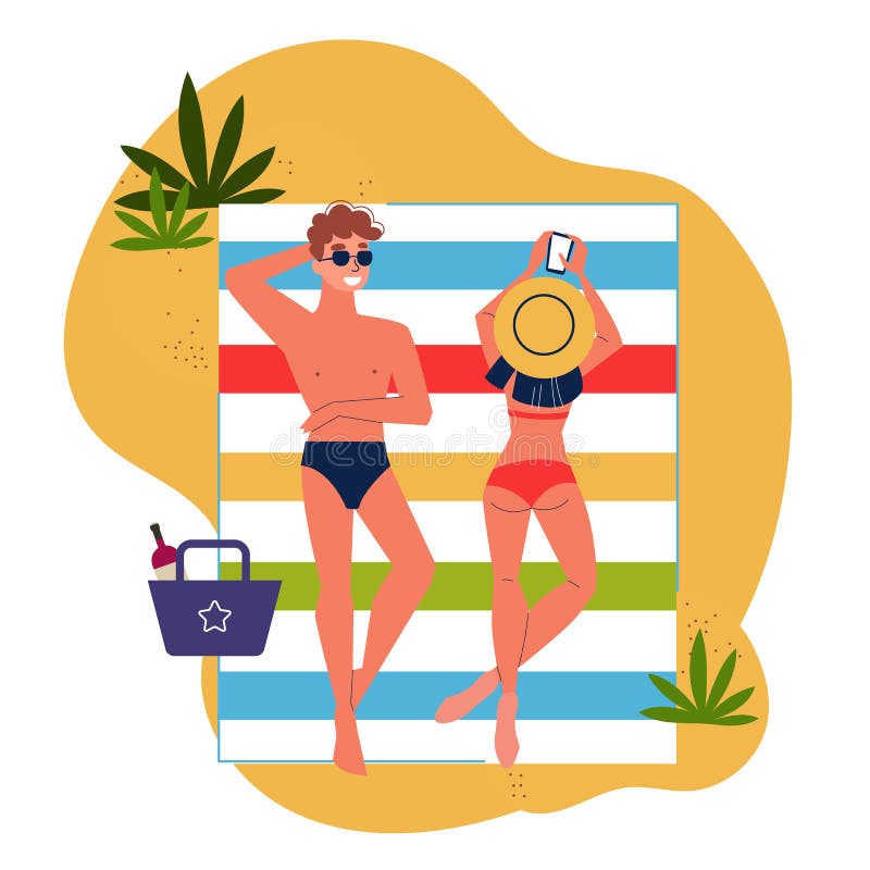 Man And Woman Couple Lying On The Beach Stock Vector Illustration Of