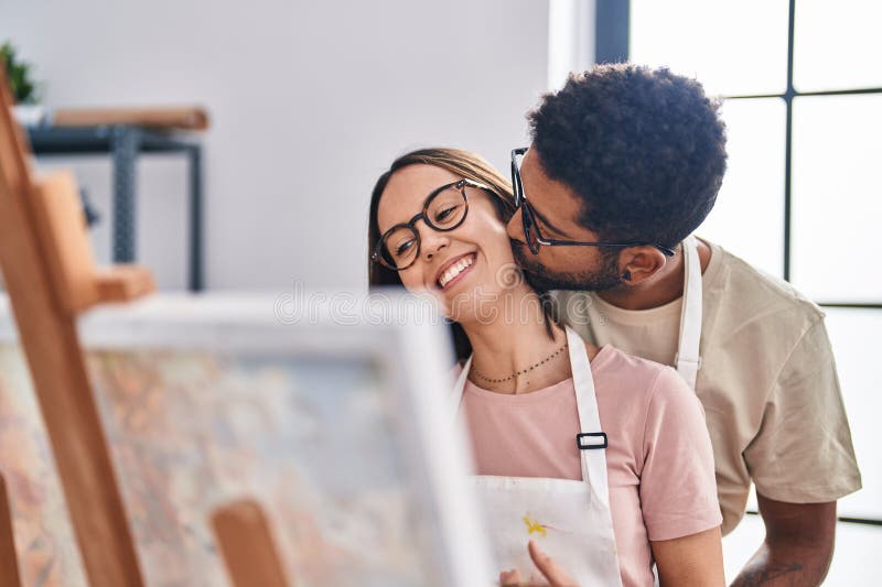Man and Woman Couple Smiling Confident Drawing at Art Studio Stock ... Man and Woman Couple Smiling Confident Drawing at Art Studio Stock ...