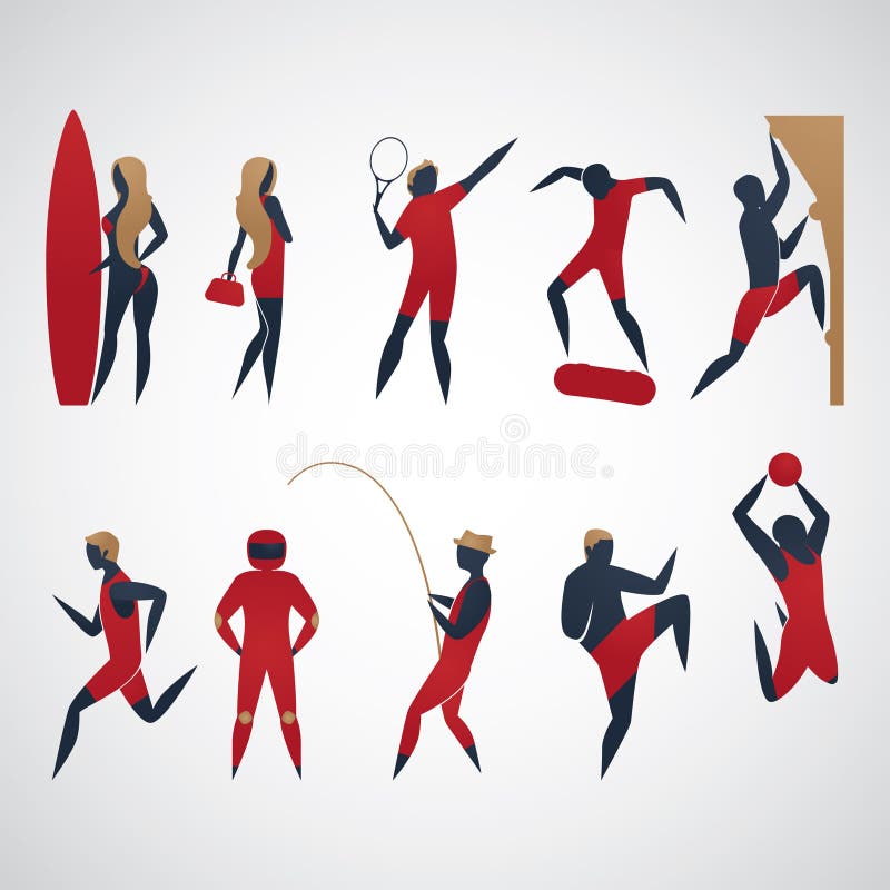 Man and Woman Doing Different Activities. Vector Illustration ...