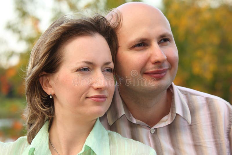 Man and Woman in Early Fall Park. Stock Image - Image of affectionate ...