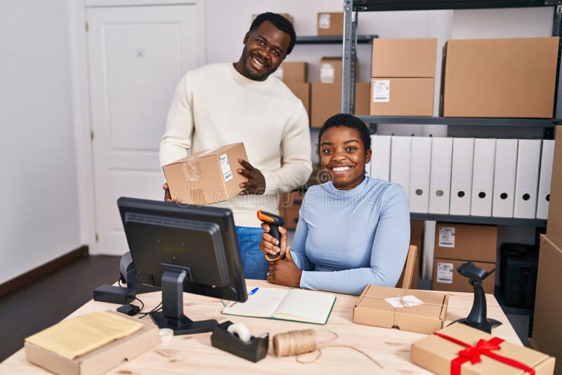 Workers Scanning Bar Code Scanner on Packaging Boxes. Shipping ...